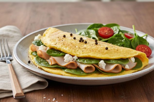 Receta de omelette de espinacas y pechuga de pavo en 15 minutos
